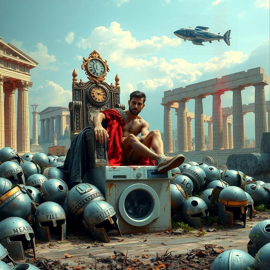 Gaius Julius Caesar on his surrealist throne washing machine