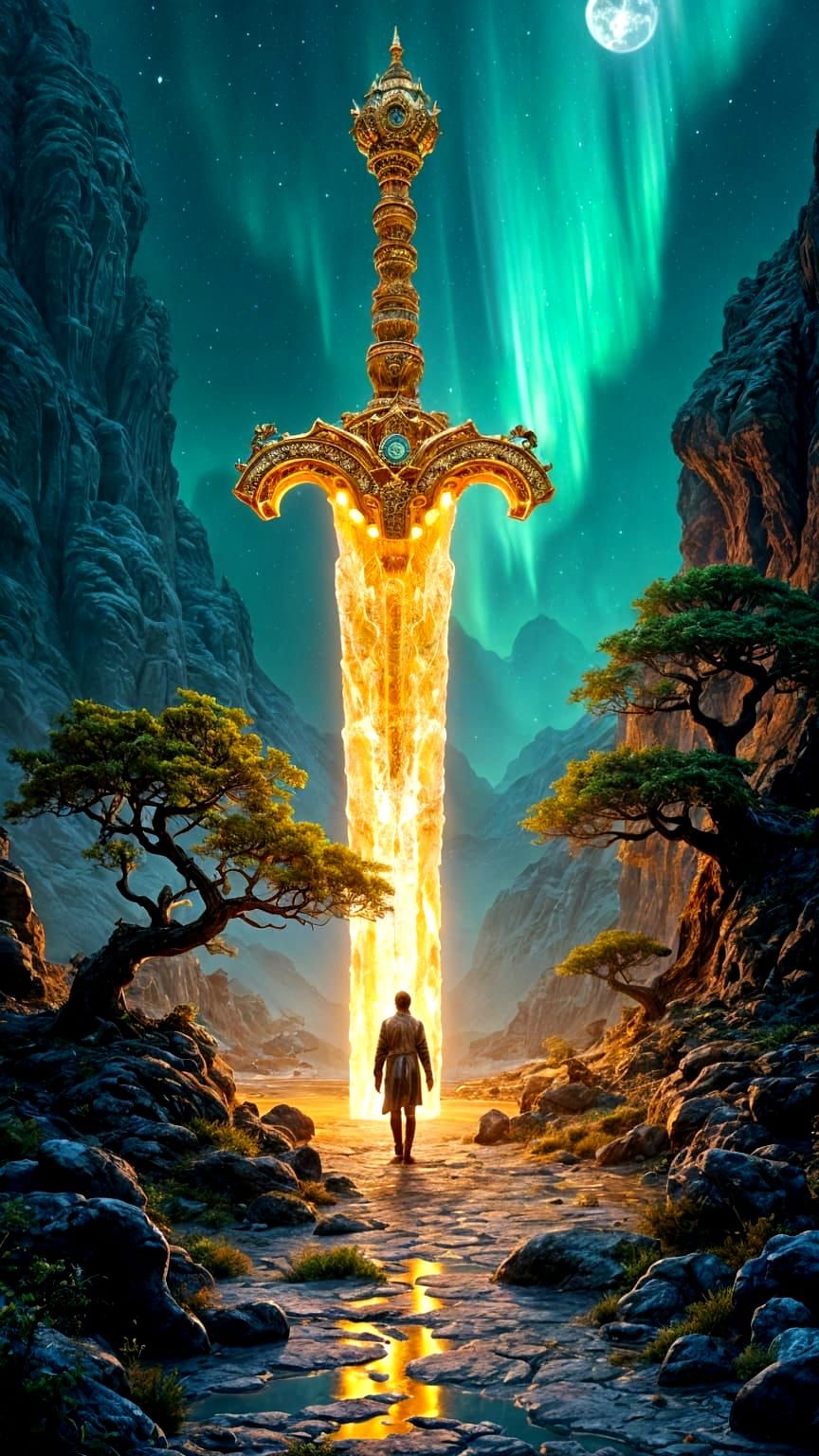 Fire Dagger - Surreal Sword Within a Geode, Glowing with Anc...