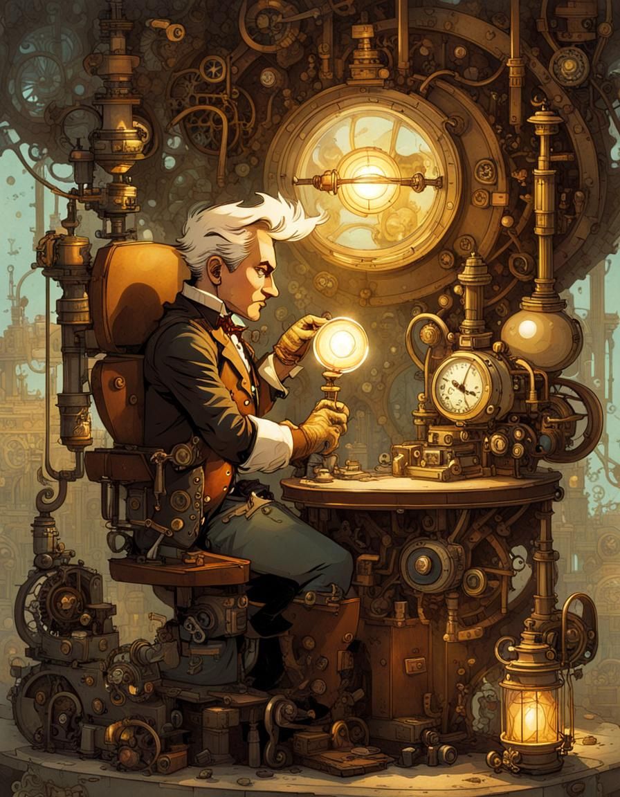 Steampunk inventor blonde enchanting Brian Kesinger, hyperdetailed ...