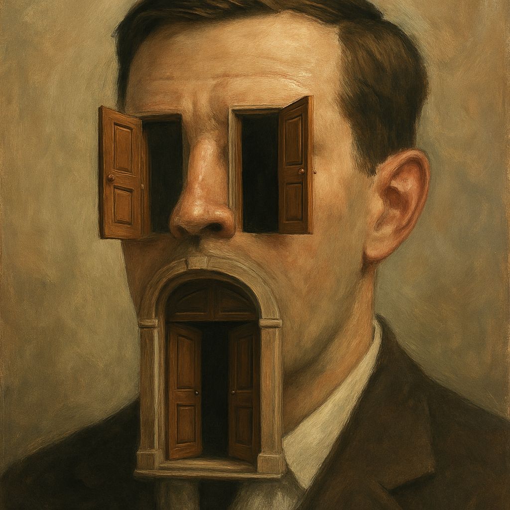 Surreal Portrait: Doors for Eyes and Mouth - AI Art