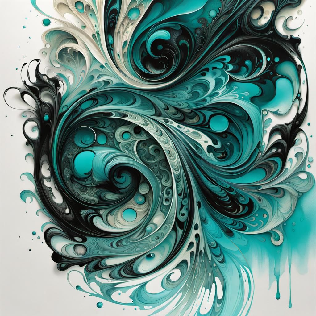 Light teal Magic flow light: black ink flow: photorealistic masterpiece ...
