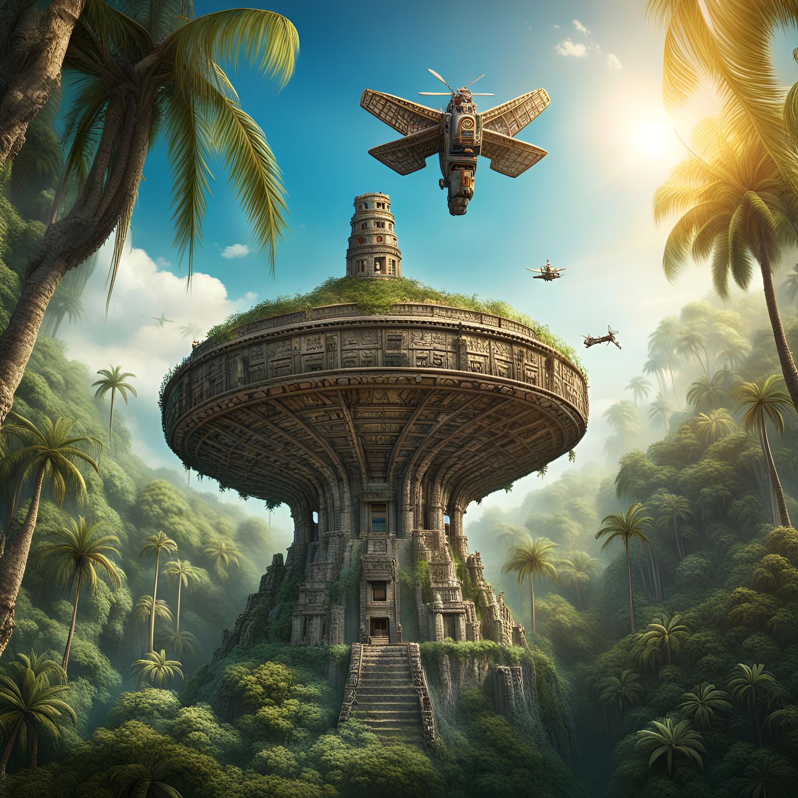 An ancient Mexican Mayan flying machine in the jungle - AI Generated ...