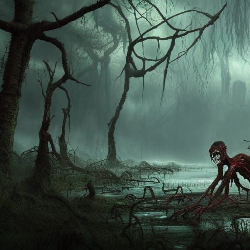 rotting zombie in stinking swamp - AI Generated Artwork - NightCafe Creator