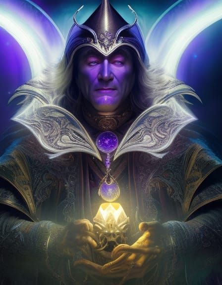 meticulously detailed wizened face, close up, male silver wizard ...