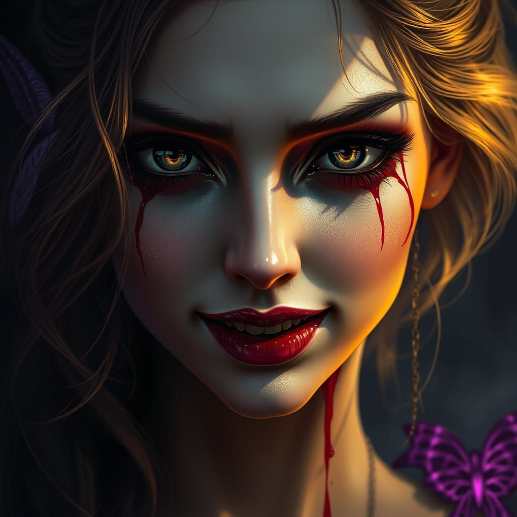 Dark Fantasy Goddess with Blood Tears and Mysterio... - AI Art