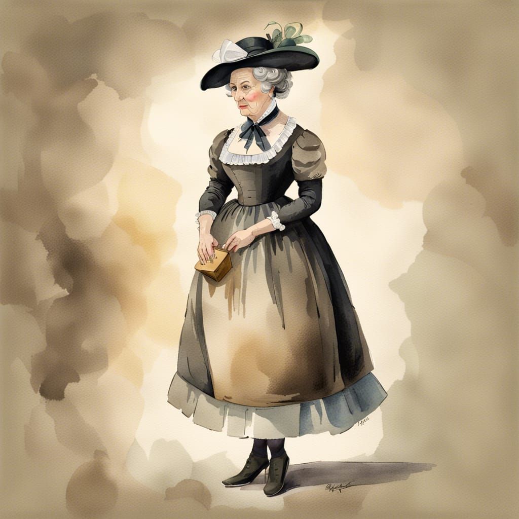 A full body portrait of a gossipy old maid in the style of a portrait ...