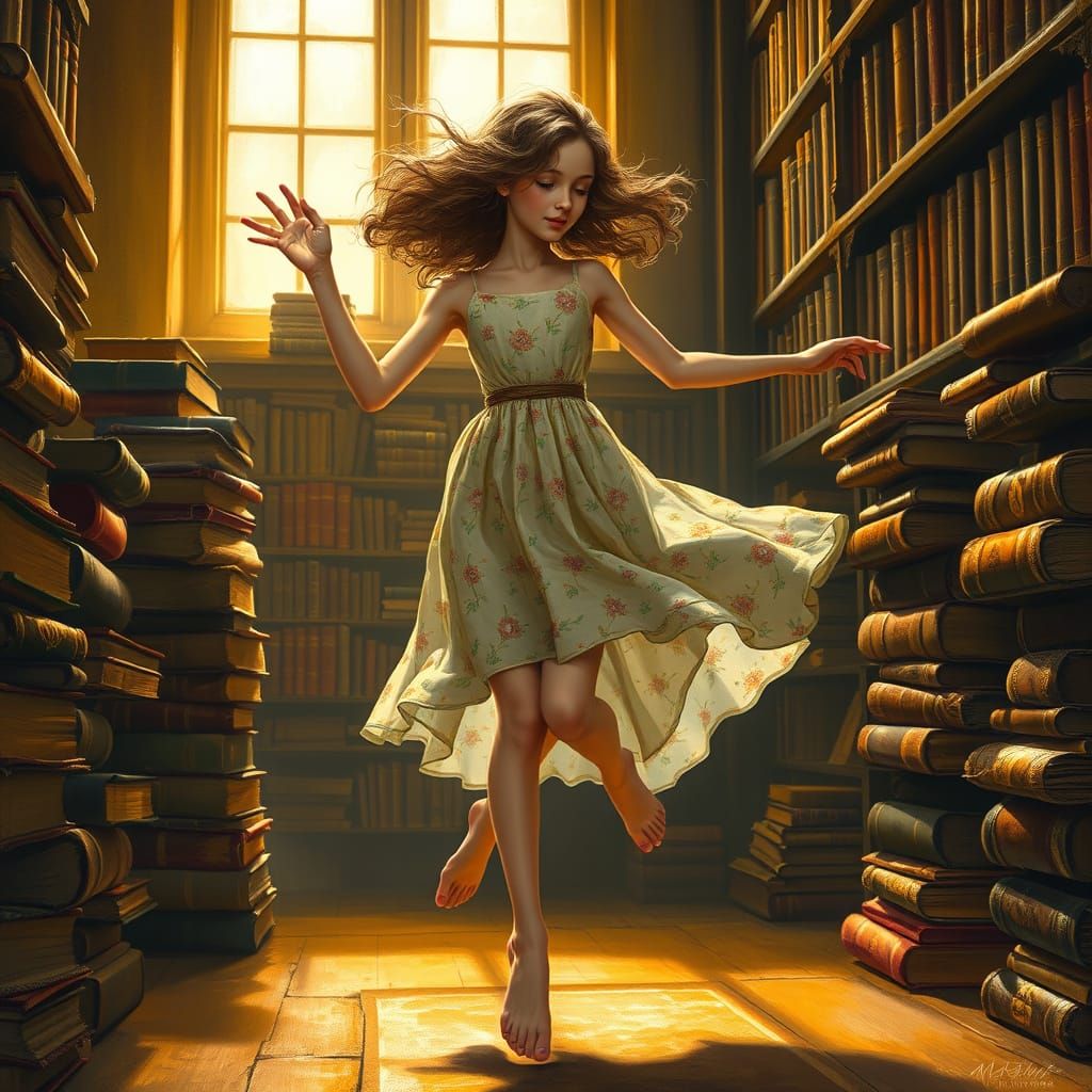 dancing with books - Dreamy Book Lover Dances in Whimsical L...