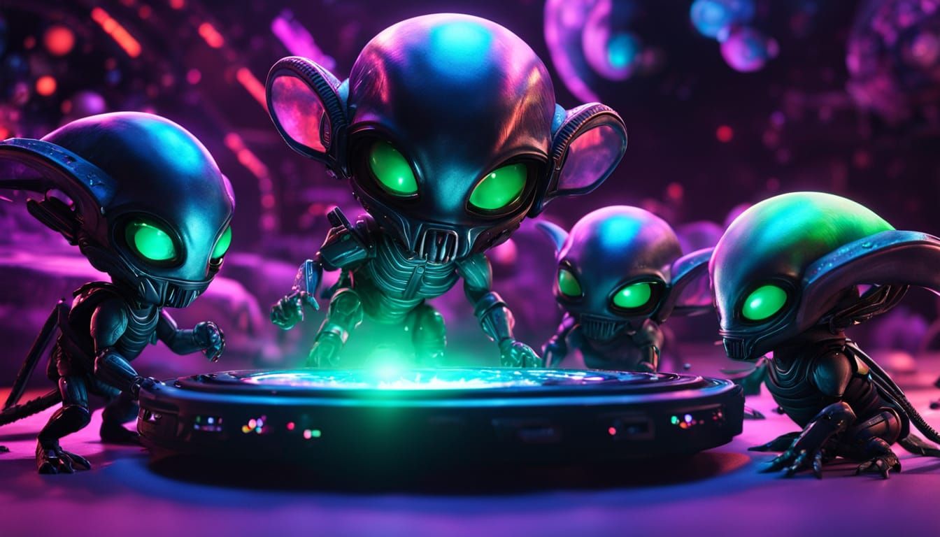 Cute Alien Warrior Battles Fierce Xenomorph Queens... - AI Art