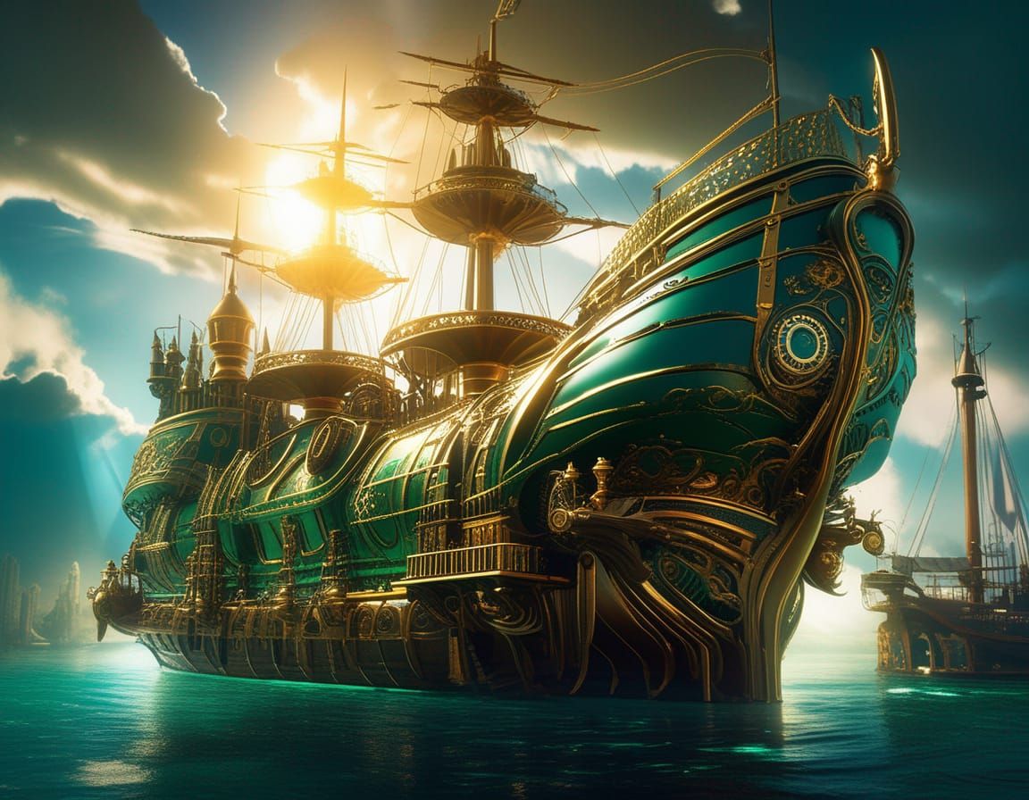 Steampunk ship in an Epic Adventure , wonderful, marina, steampunk ...