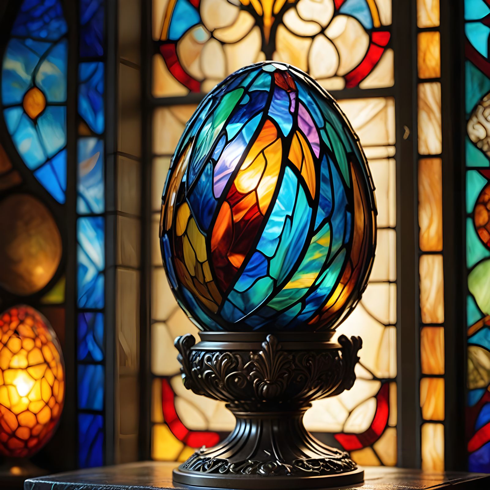 one stain glass egg - Vibrant Stained Glass Egg Illuminated...