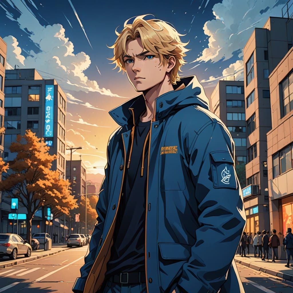 Caucasian College Boy in Anime Style - AI Art