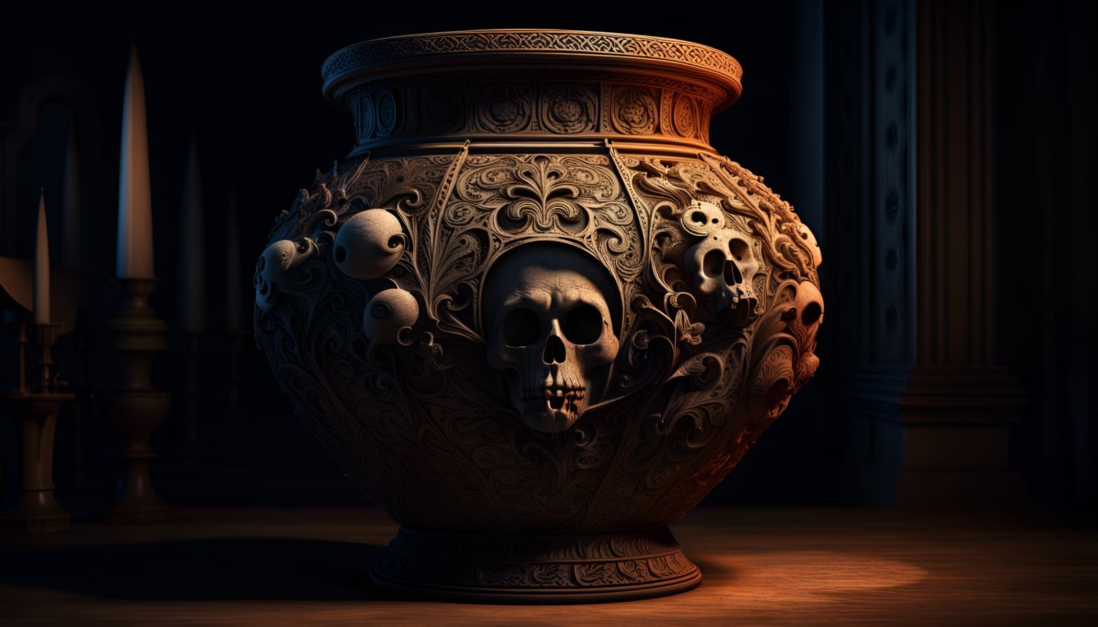 A 16th century flower vase. Horror, Halloween, scary. Intricately ...
