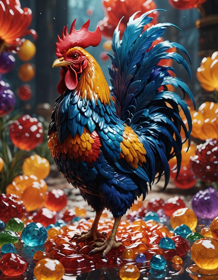A proud rooster made out of translucent jello - AI Generated Artwork ...
