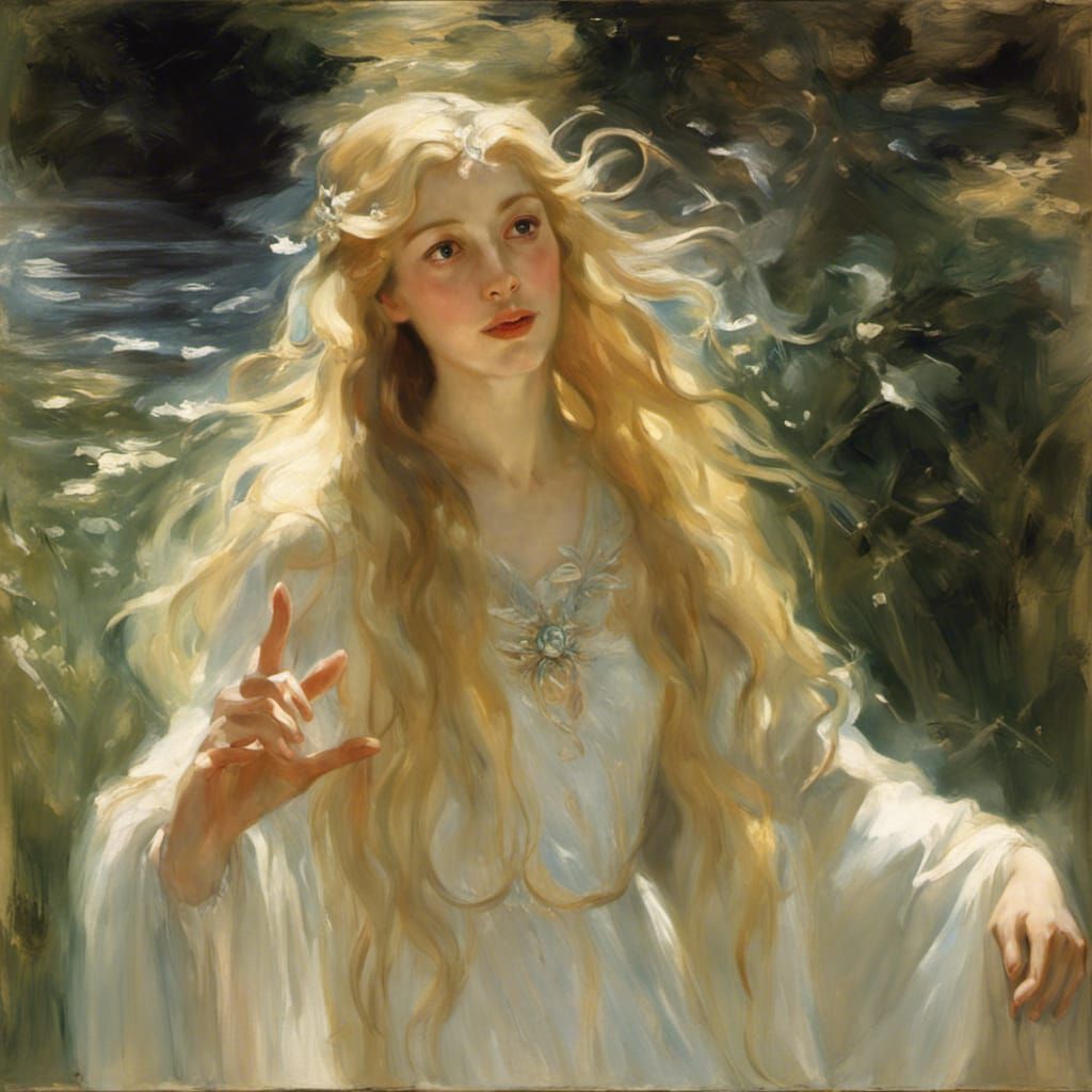 wonky hands John Singer Sargent impressionist portrait of Galadriel ...