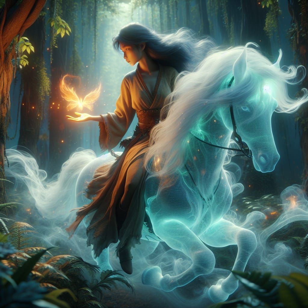 Lidda Springleaf- Young ranger riding a spectral steed