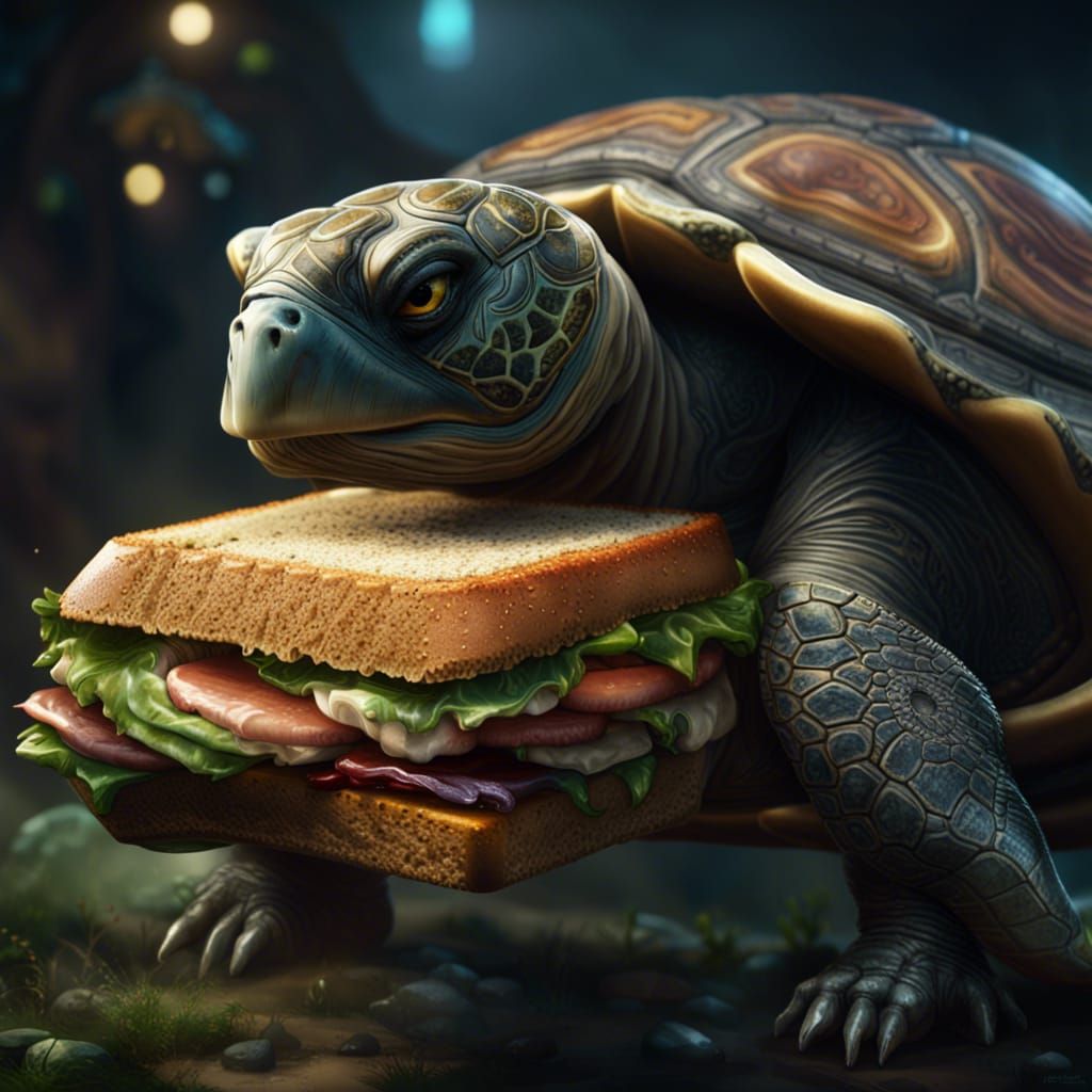A turtle with a sandwich - AI Generated Artwork - NightCafe Creator