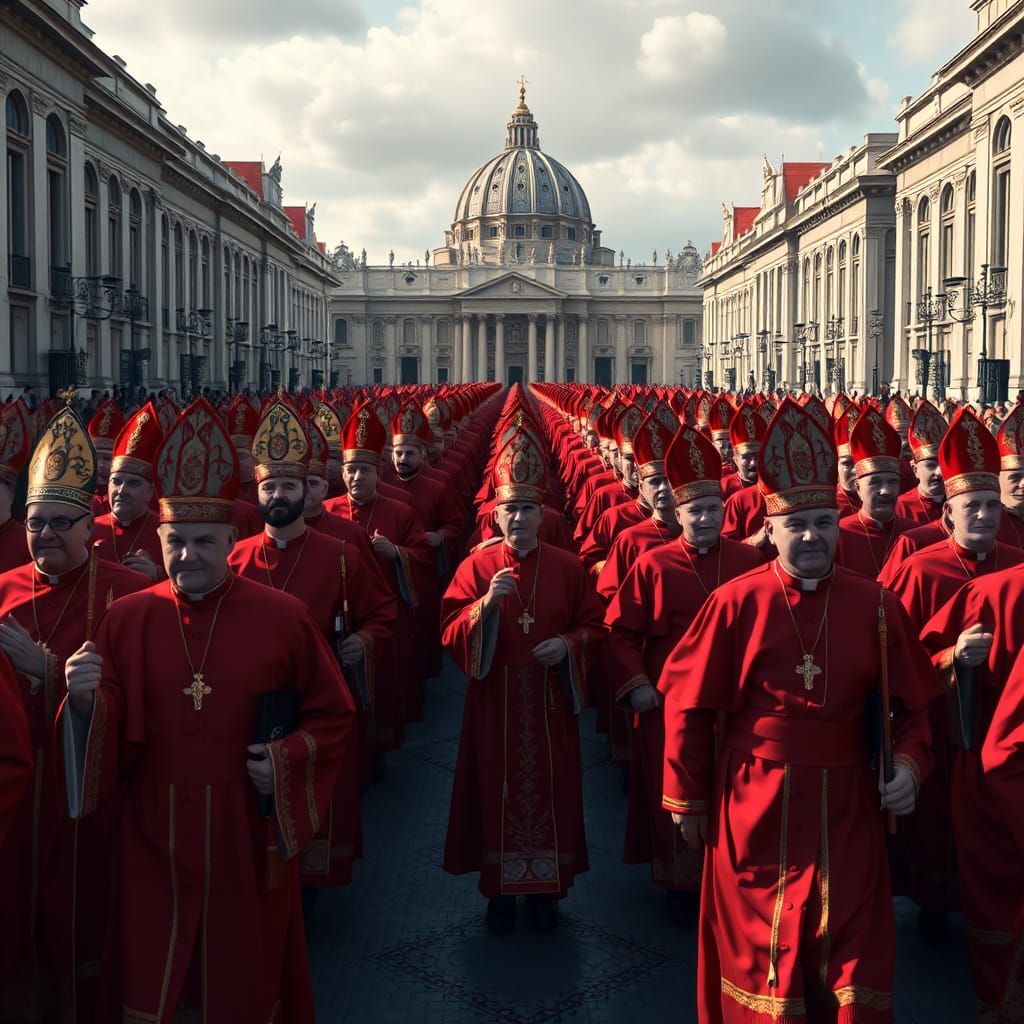 Catholic Cardinals in Military Parade Formation, V... - AI Art