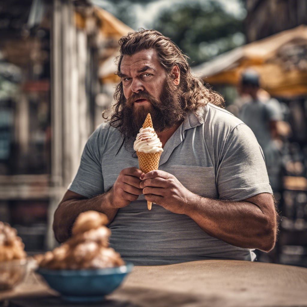 a large man with a mullet seductively eating an ice-cream cone - AI ...