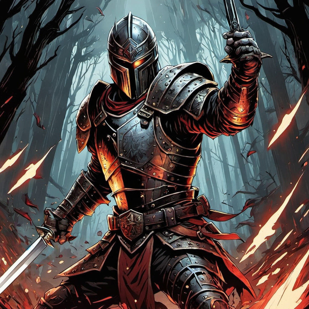 The warrior 3 sword and wounds him. Both fighters are dressed in ...