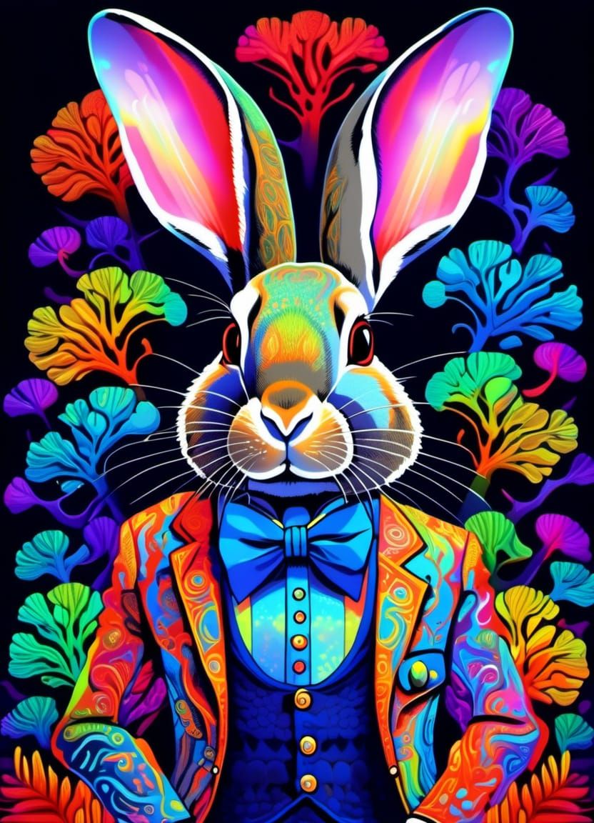 Psychedelic Rabbit in waistcoat - AI Generated Artwork - NightCafe Creator