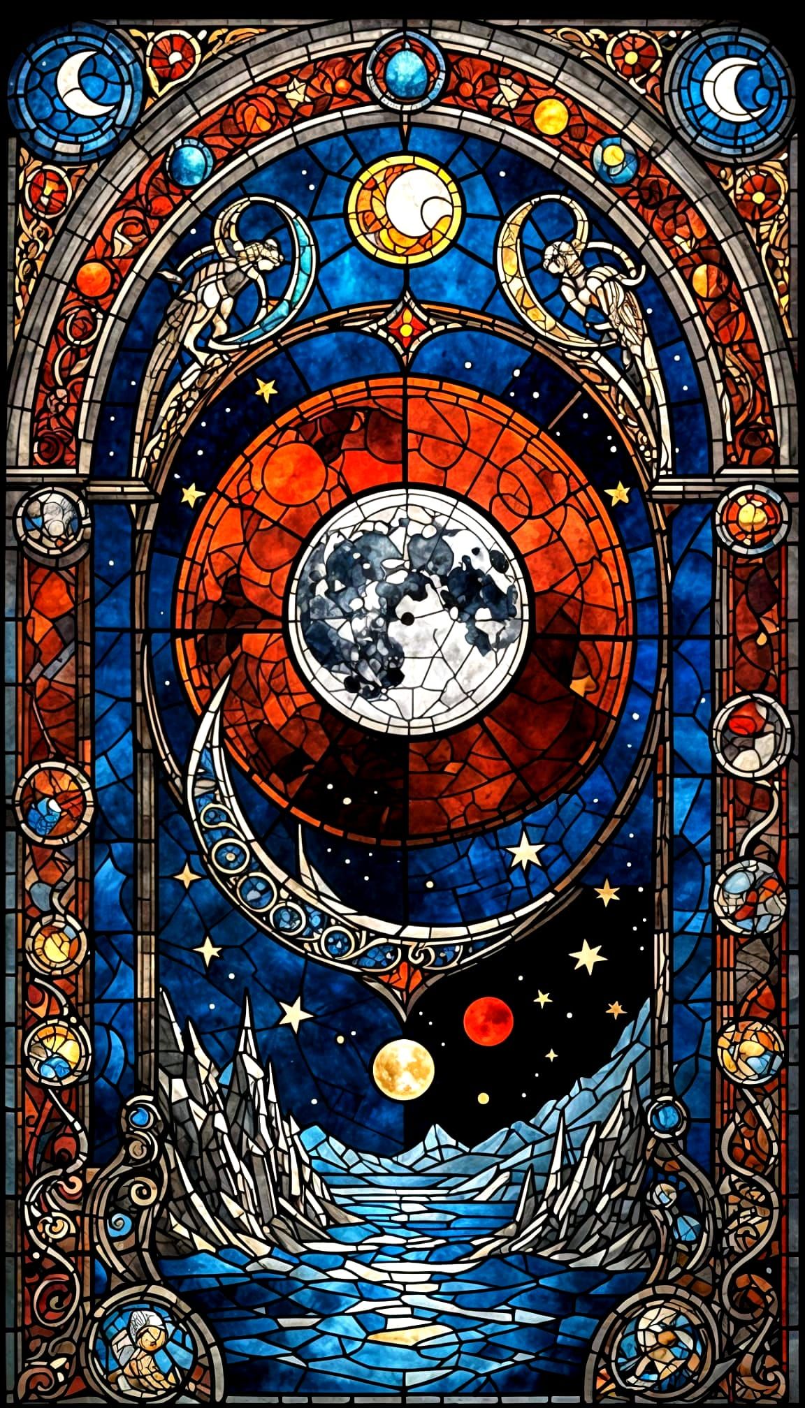 Solinari, Lunitari & Nuitari stained glass (Dragonlance gdr setting)