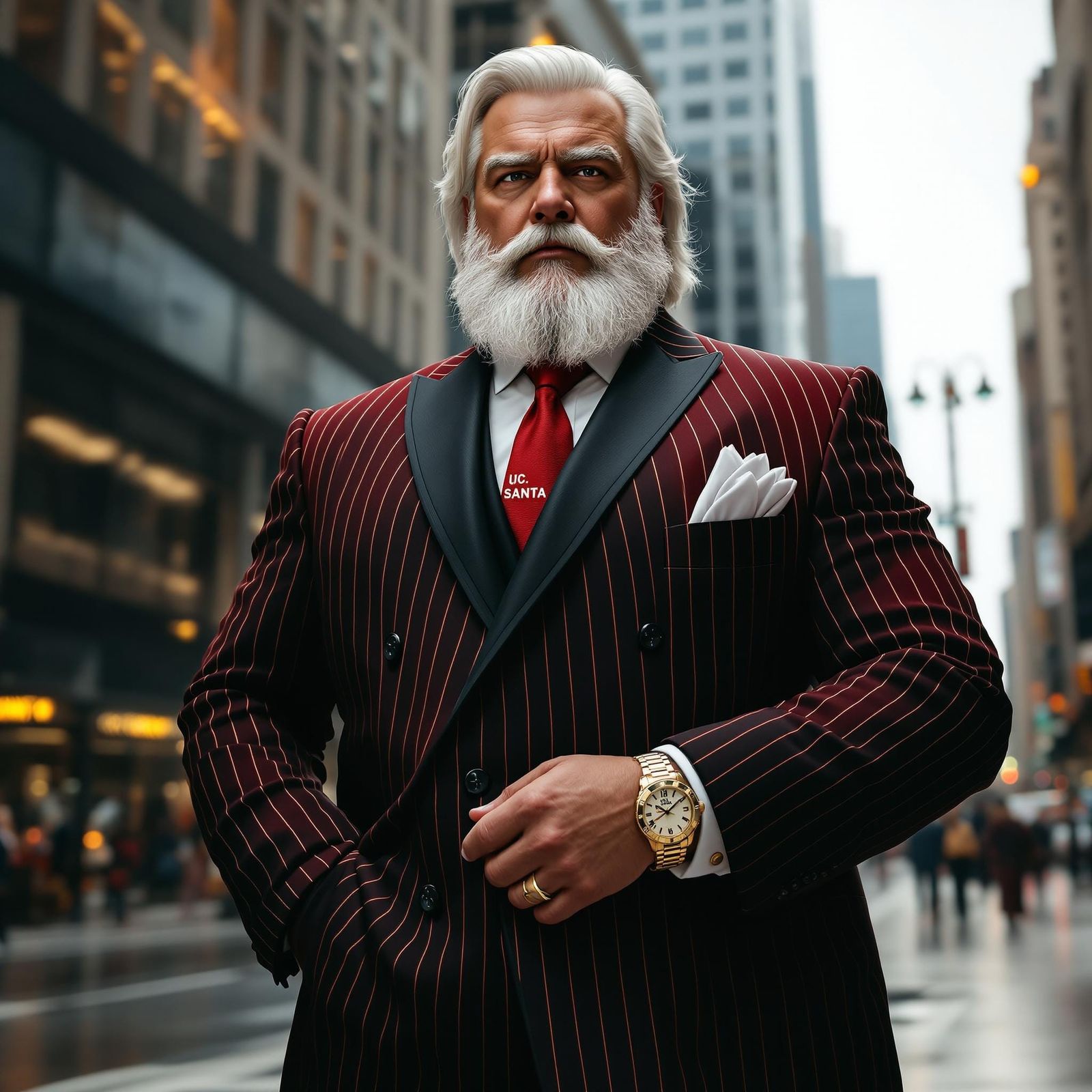 Elegant Santa: Confident Gentleman on City Streets - AI Art