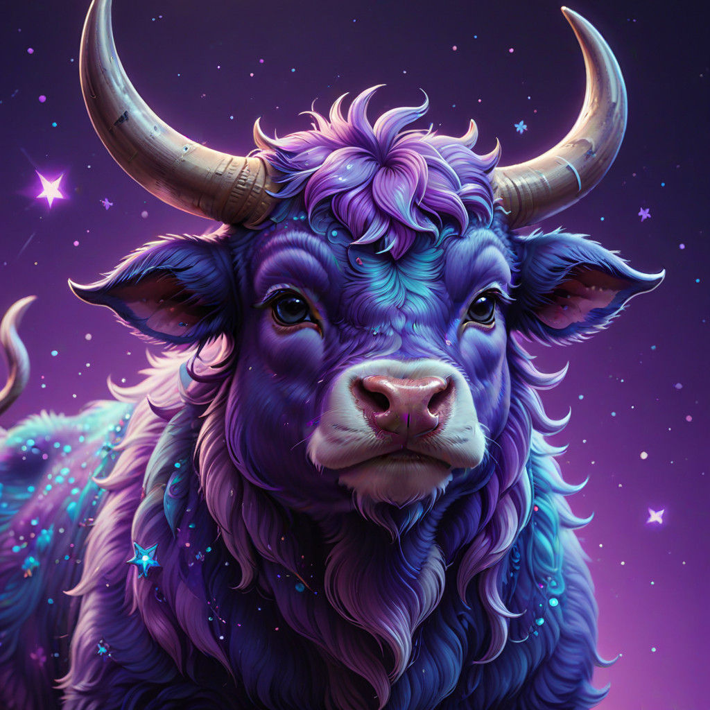 Cute cosmic bull in purple and blue