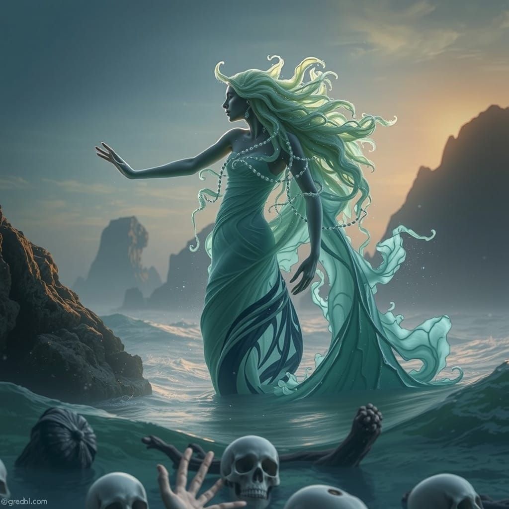Mystical Wave Siren in Iridescent Oceanic Landscap... - AI Art