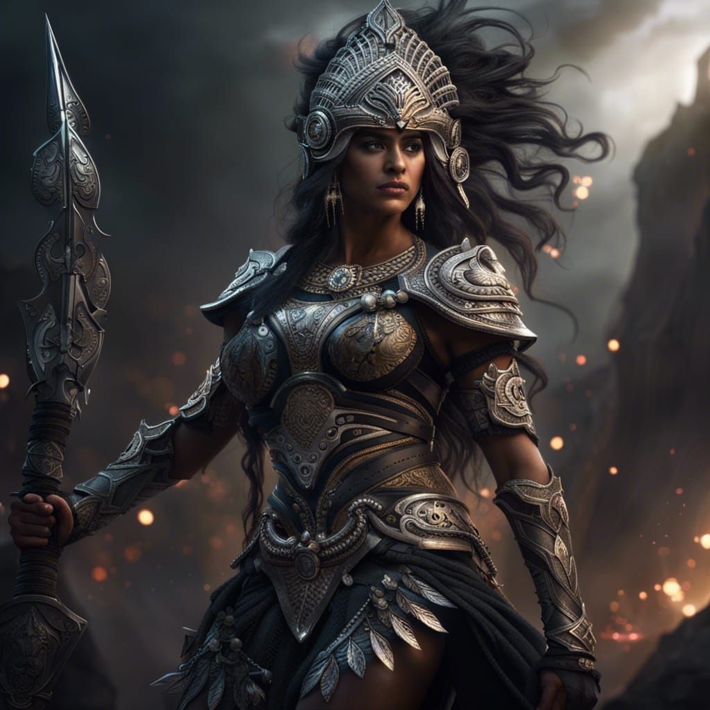 Goddess of War - Epic Indian War Goddess in Silver Armor