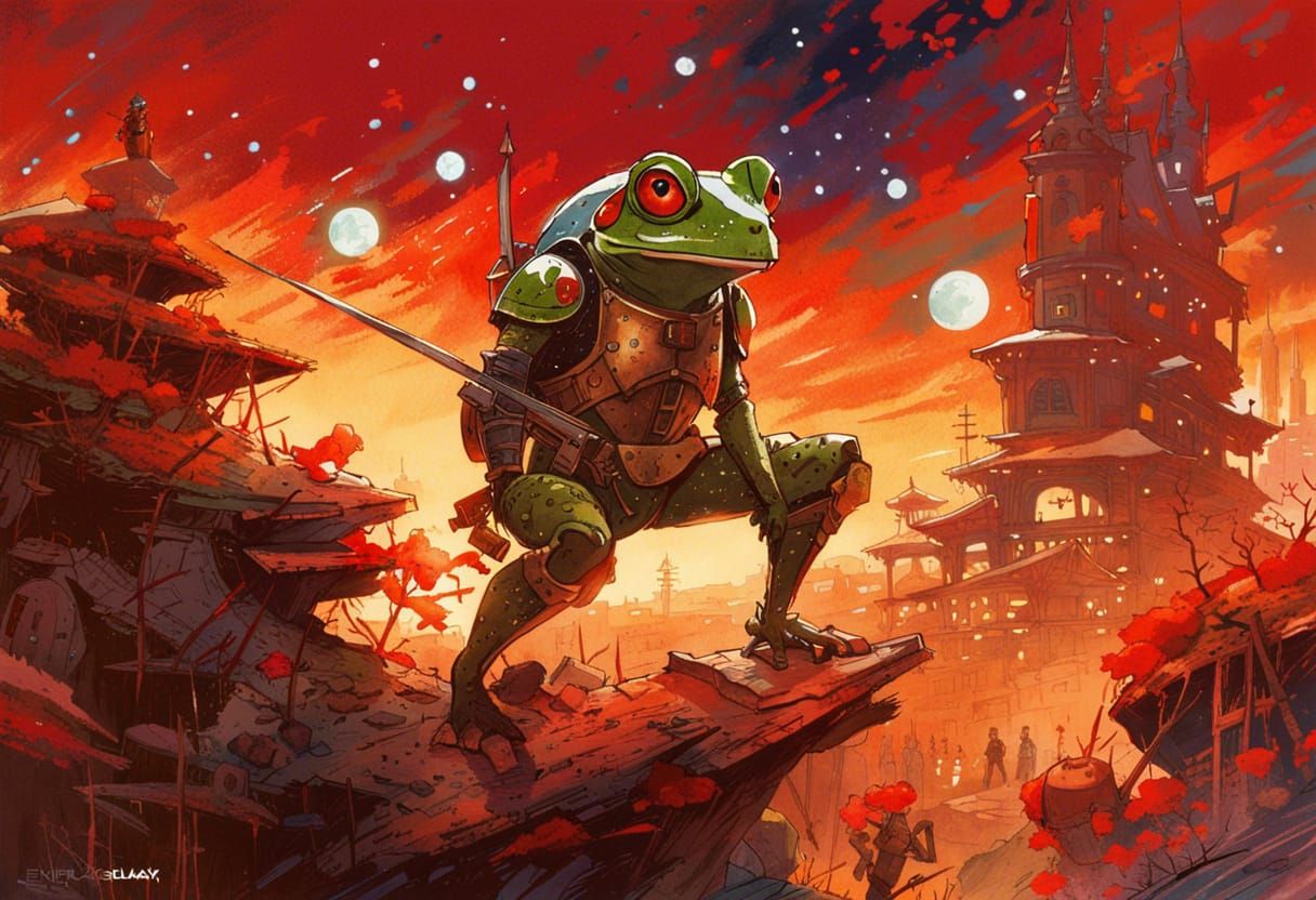 Frog gets ready to rip and tear - AI Generated Artwork - NightCafe Creator