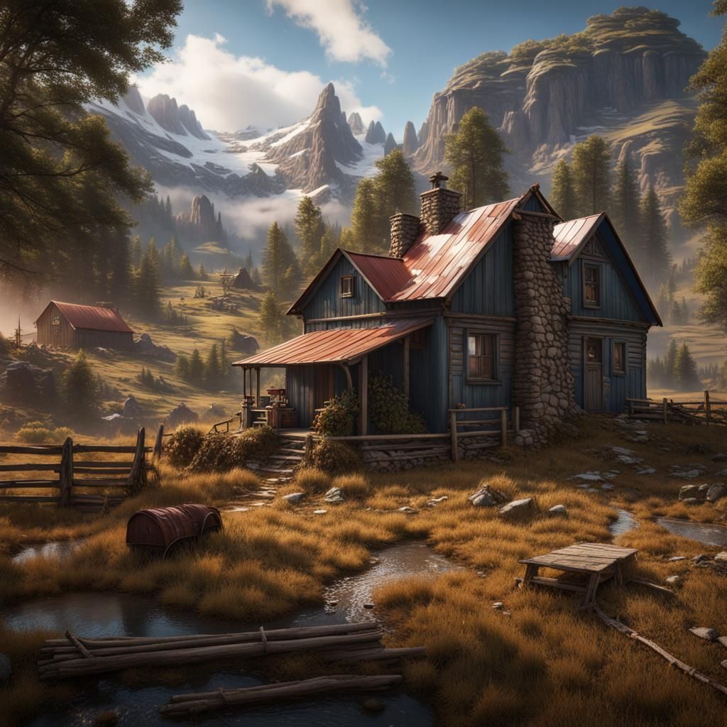 Futuristic Homestead in the American Highlands, 20... - AI Art