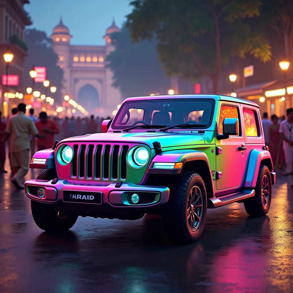 Sleek Thar Rocks Car in Vibrant Neon Hues, Indore ... - AI Art