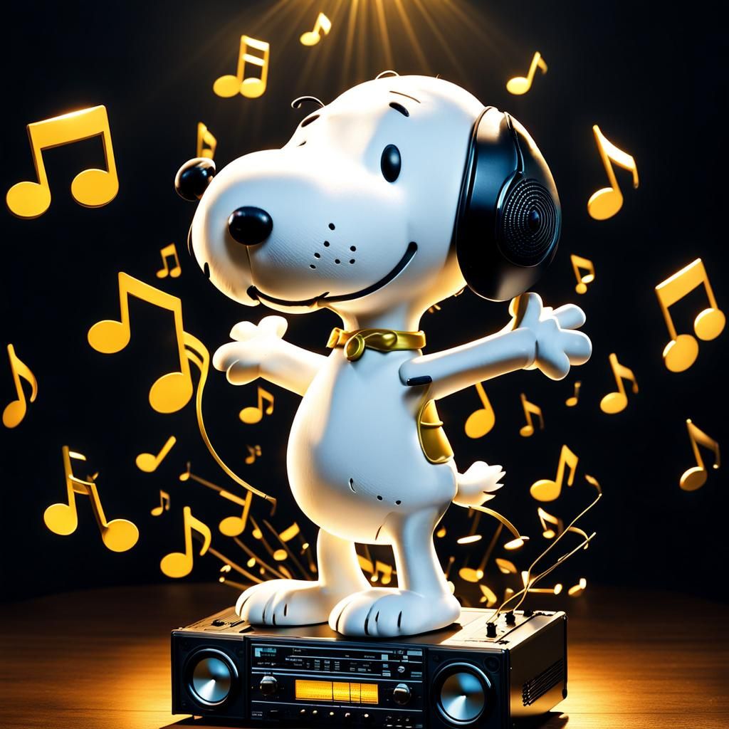 Snoopy dancing on a stereo system. - AI Generated Artwork - NightCafe Creator