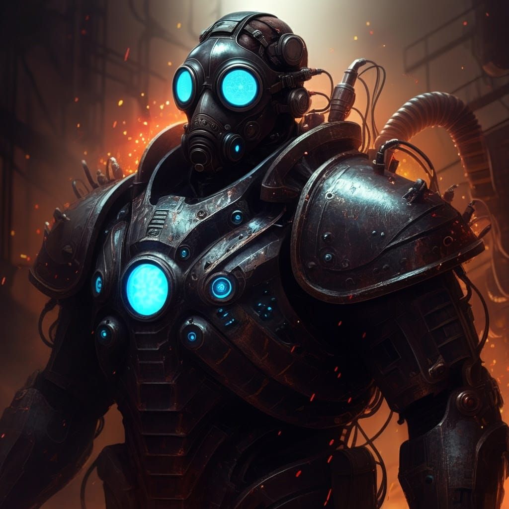 Cybernetic Engineer in Dark, Futuristic Armor - AI Art