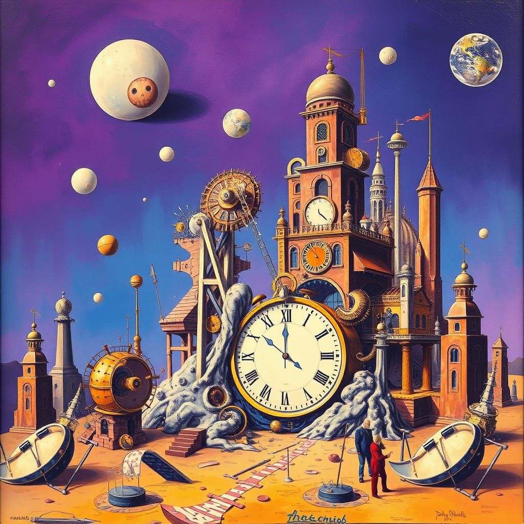 Bizarre time - Surrealist Scene in Vibrant Blurple Hues