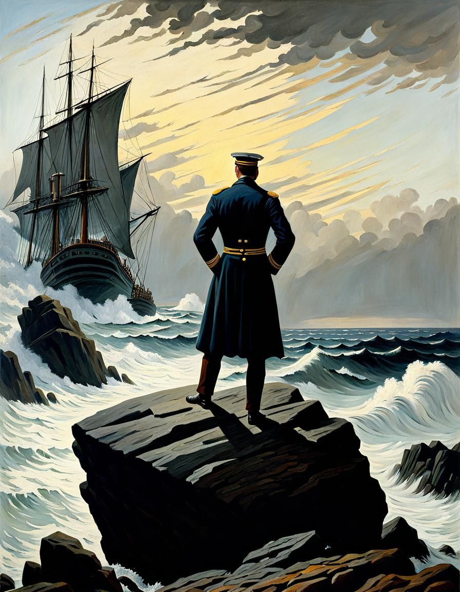 Ship captain stands on a rock and looks at the sea /3 - AI Generated ...