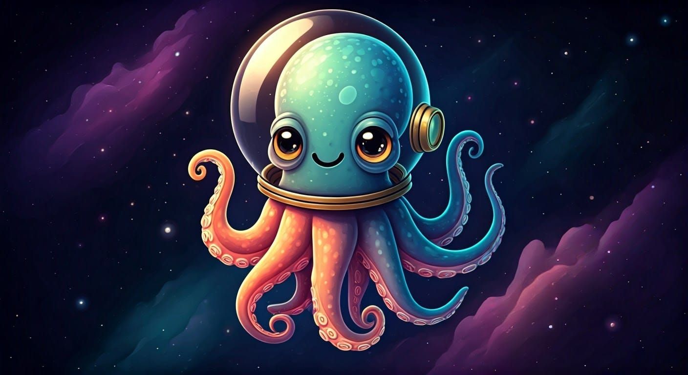 Whimsical Astronaut Octopus Soars Through the Cosm... - AI Art