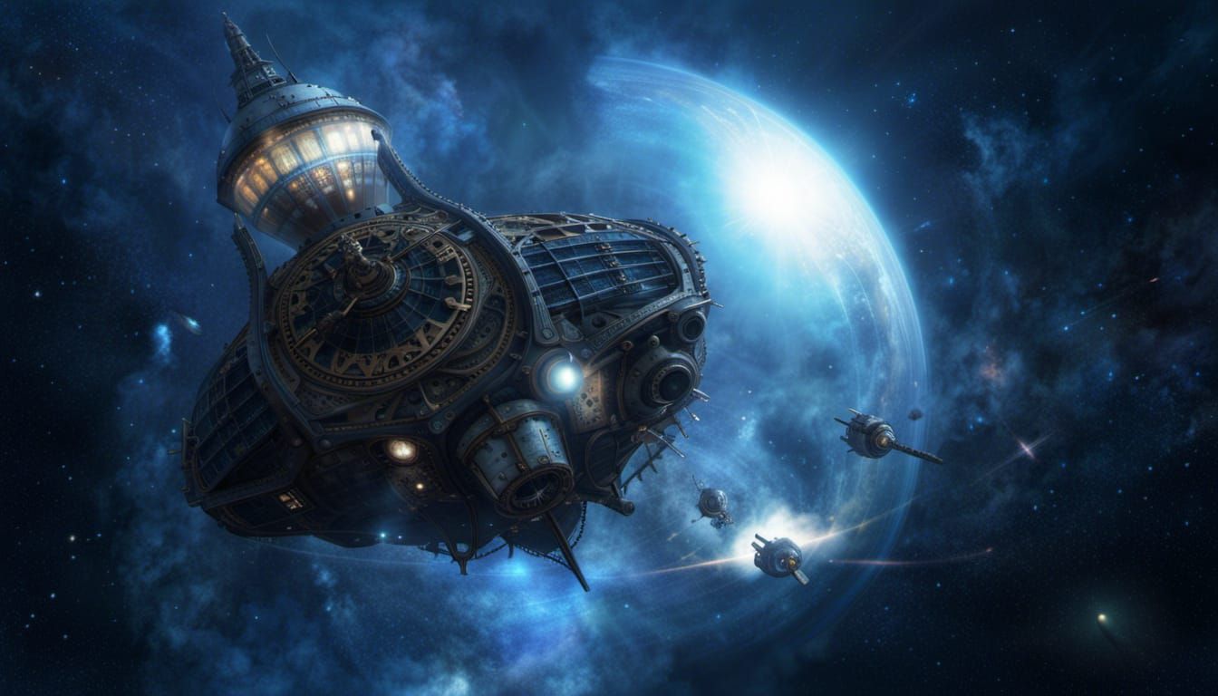 SteamPunk Space Station - AI Generated Artwork - NightCafe Creator