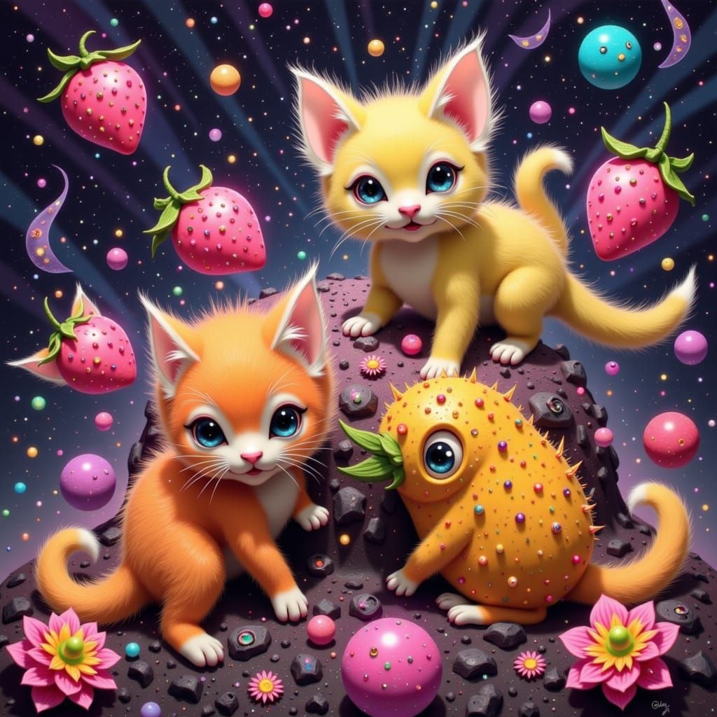 Fruit Kittens Play in a Cosmic Sci-Fi World - AI Art