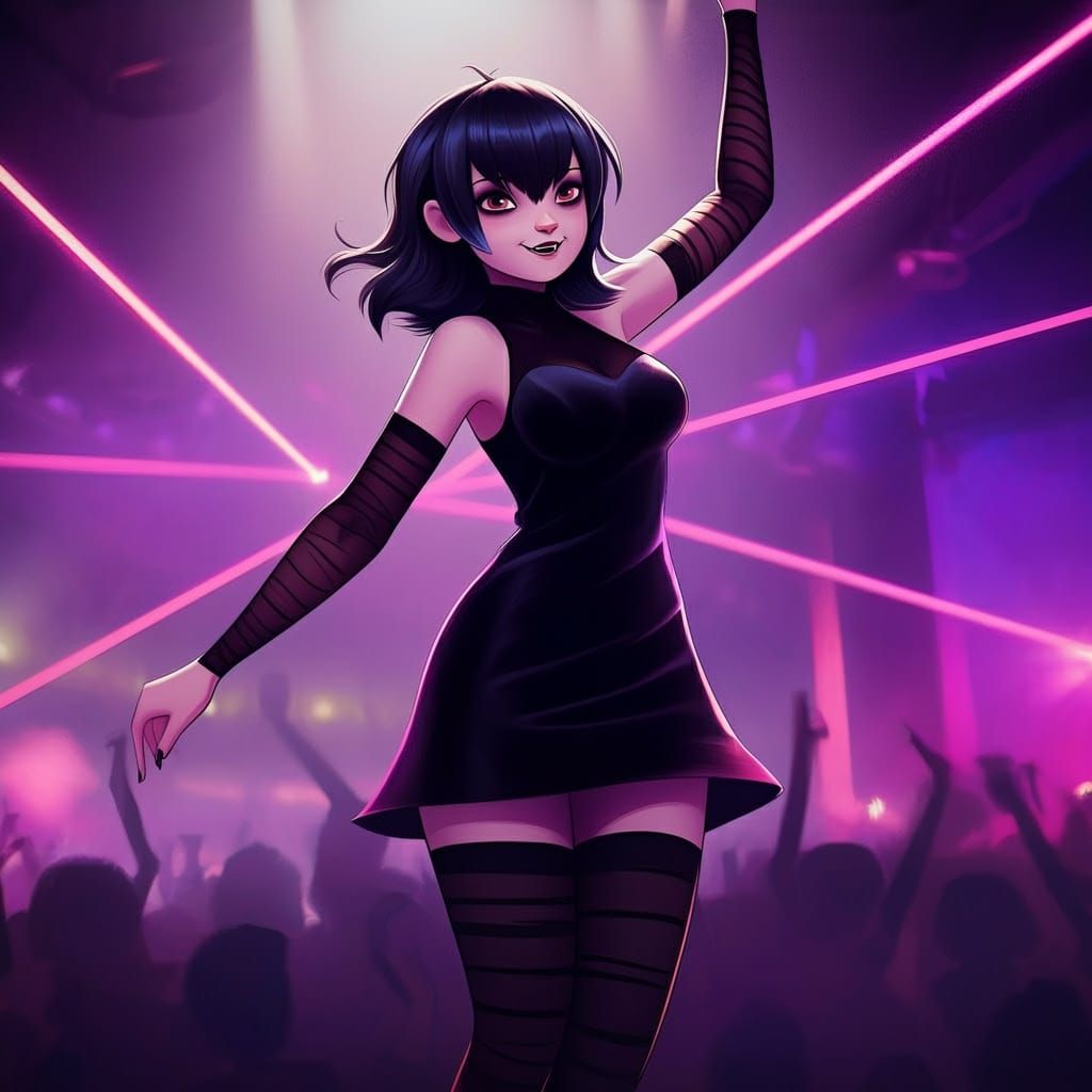 Mavis Dracula from Hotel Transylvania dancing in a nightclub.