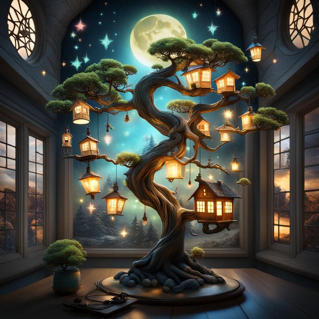 Bonsai Treehouse Night Lamp - AI Generated Artwork - NightCafe Creator