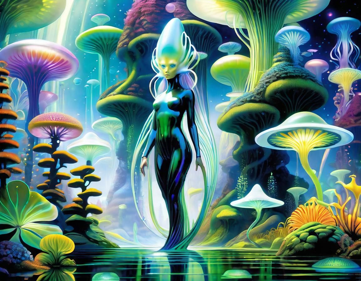 (Utopian Landscape:1.9): (Full body head to toe painting 1.8) of a Stunningly beautiful ethereal ...