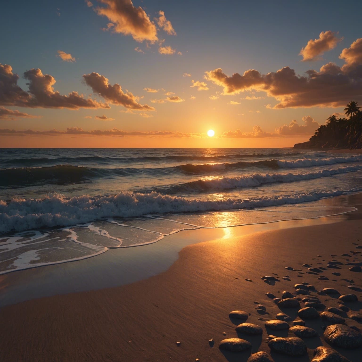 A beautiful sunset on the beach intricate details, HDR, beautifully ...