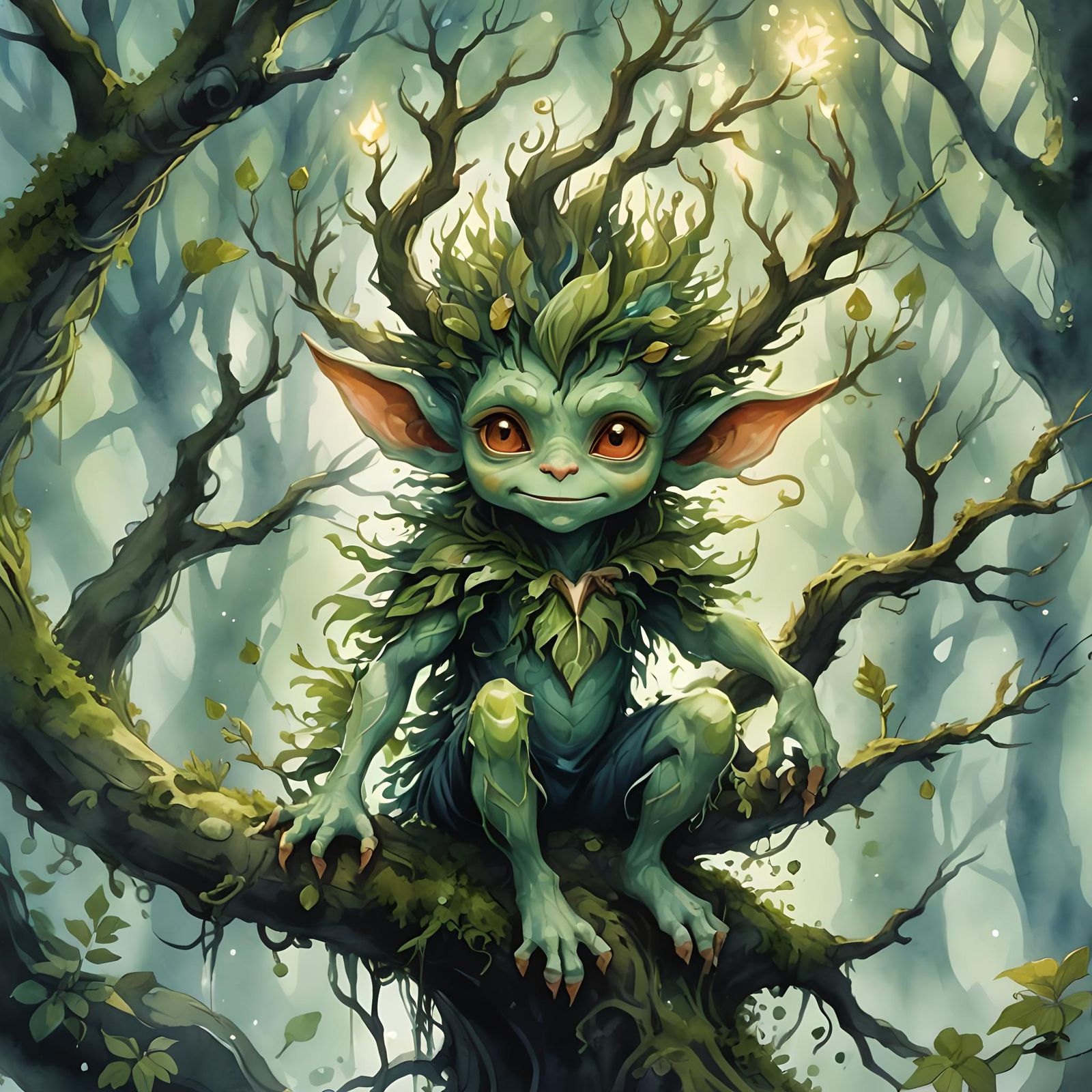Cute Tree Imp in Magical Forest - AI Generated Artwork - NightCafe Creator