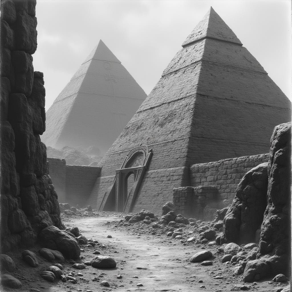 ankh pyramids - Detailed Pyramids with Ankhs in Charcoal Dra...