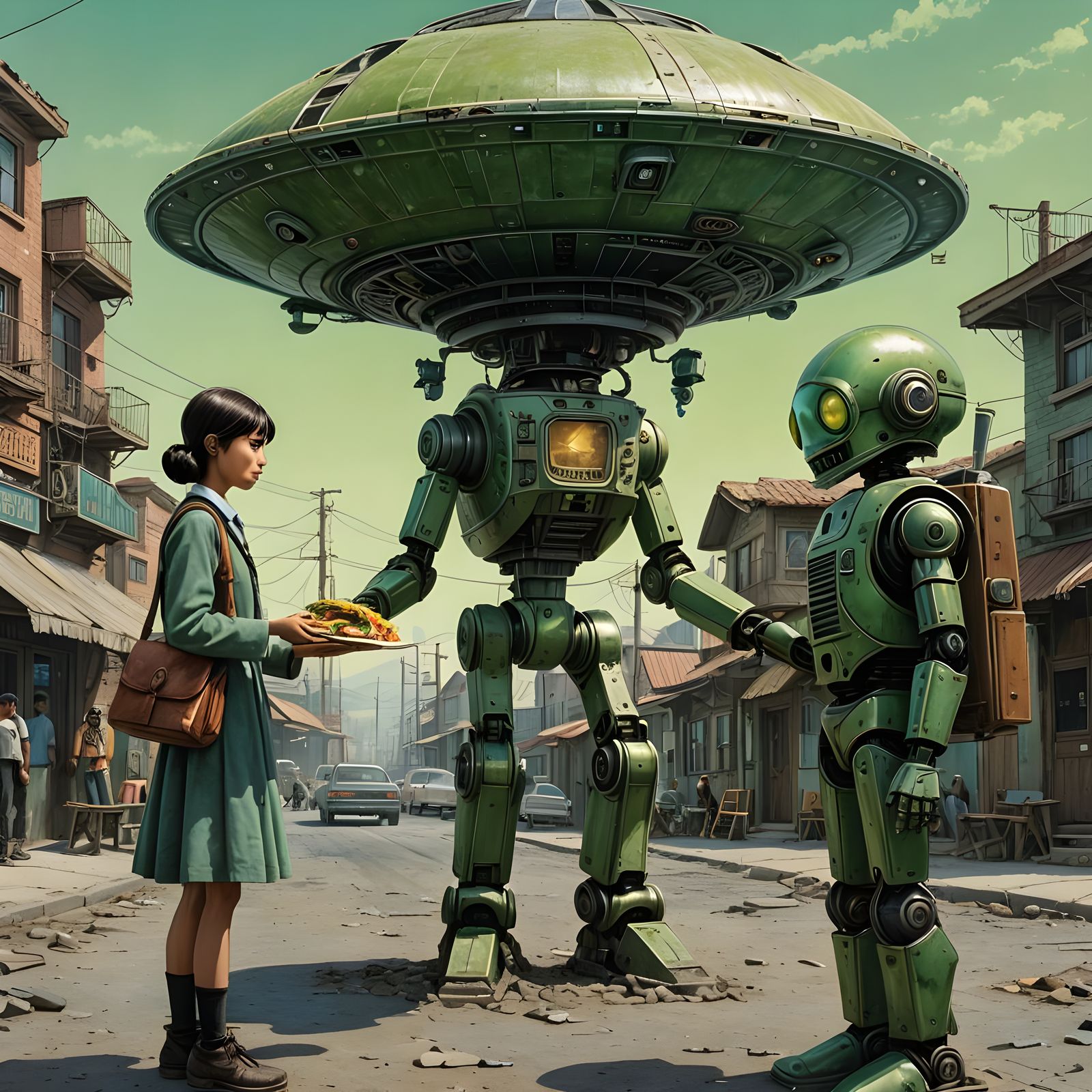 Steampunk Robot Receives Taco in Hyperrealistic Me... - AI Art