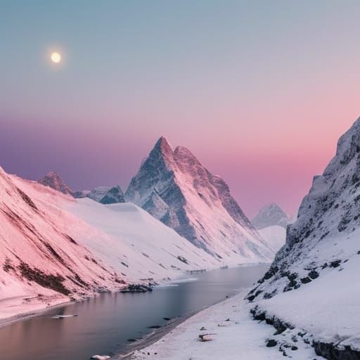 icy mountains ,the confluence of the river at the foot - AI Generated ...