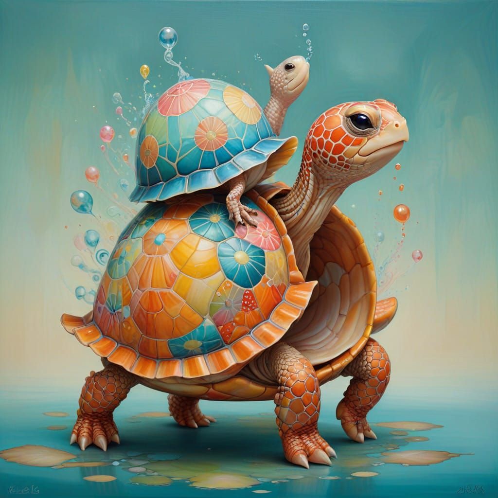 Surreal Box Turtle with Majong Patchwork Shell in ... - AI Art