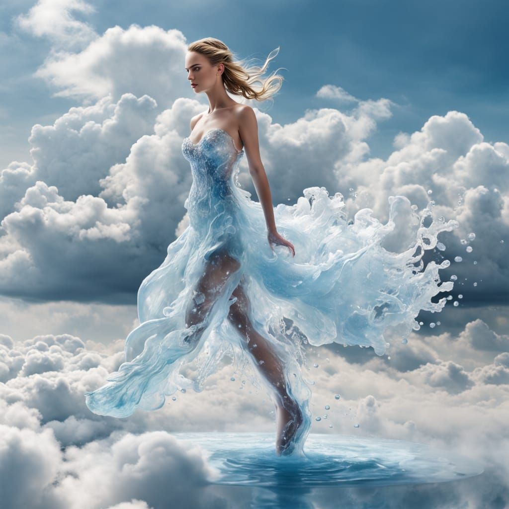 Girl of water - Water Nymph Walking on Clouds in Crystal For...