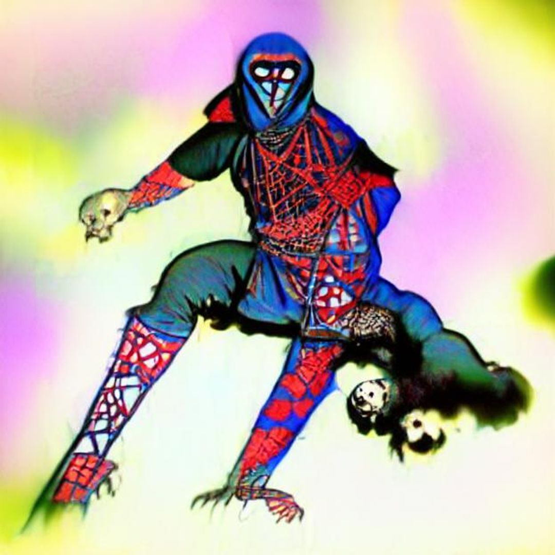Macabre dark gothic spiderman-like ninja warrior in a obscure world ...